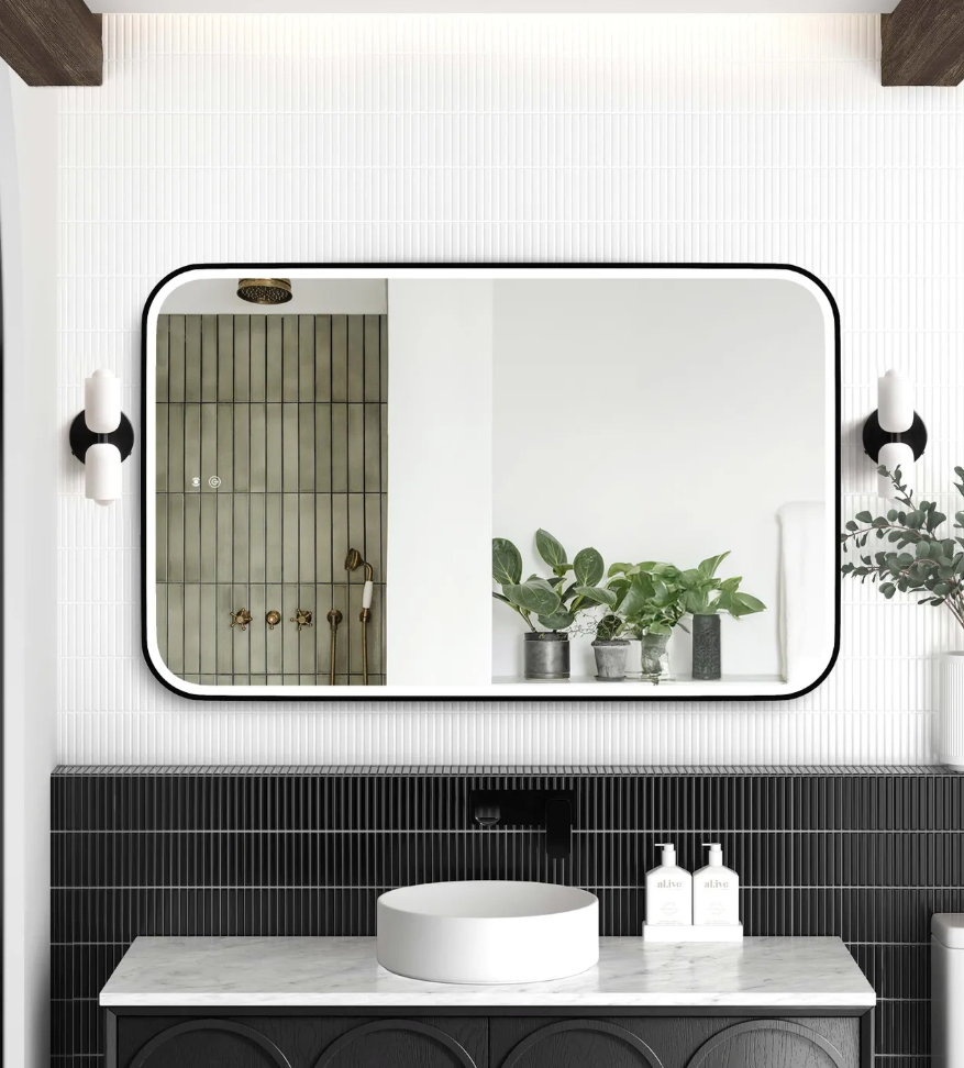 LED Matte Black Framed Mirror - 1200x750 – Imperial Ceramics